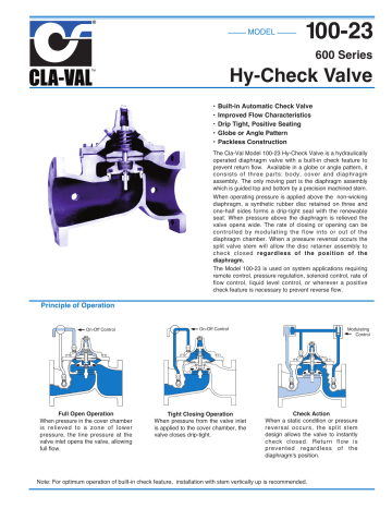 Cla-Val 100-23 600 Series Hy-Check Valve Data Sheet | Manualzz