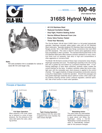 Cla-Val 100-46 Hytrol 316 Stainless Steel Full Port Valve Data Sheet ...