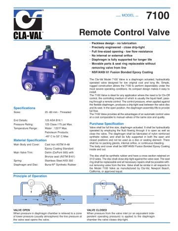 Cla-Val 7100 Remote Control Valve Data Sheet | Manualzz