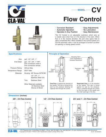 Cla-Val CV Flow Control Data Sheet | Manualzz