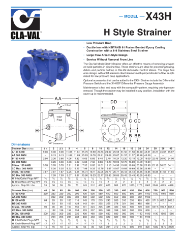 CLA-VAL X43H Strainer Datasheet | Manualzz