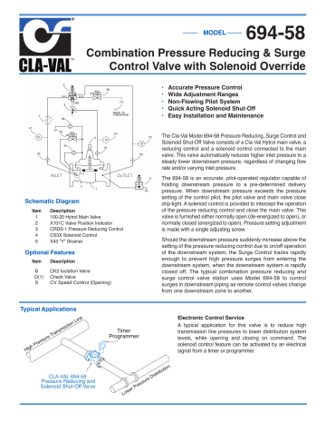 CLA-VAL 694-58 Pressure Reducing and Surge Control Valve Datasheet ...