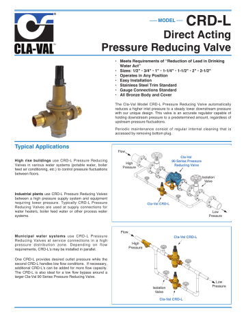 Cla-Val CRD-L Pressure Reducing Valve Data Sheet | Manualzz