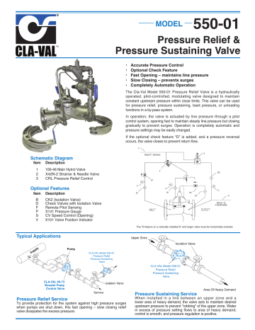 CLA-VAL 550-01 Pressure Relief and Sustaining Valve Datasheet | Manualzz