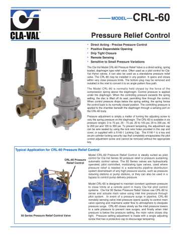 Cla-Val CRL-60 Pressure Relief Valve Data Sheet | Manualzz