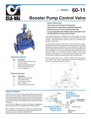 Cla-Val 60-11 Booster Pump Control Valve Data Sheet | Manualzz
