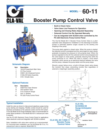 Cla-Val 60-11 Booster Pump Control Valve Data Sheet | Manualzz