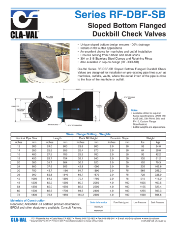 Cla-Val RF-DBF-SB Flanged Duckbill Check Valve Data Sheet | Manualzz