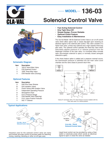 Cla-Val 136-03 Solenoid Control Valve Data Sheet | Manualzz