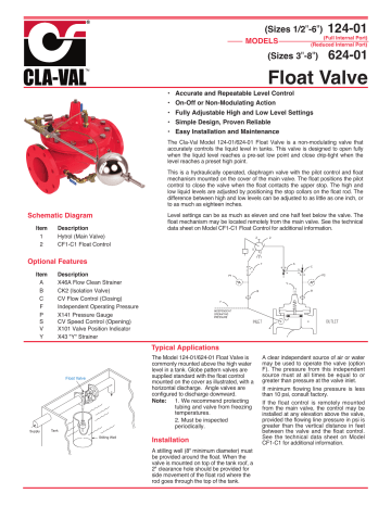 Cla-Val 124-01 Float Valve Data Sheet | Manualzz
