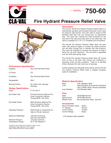 Cla-Val 750-60 Fire Hydrant Pressure Relief Valve Data Sheet | Manualzz