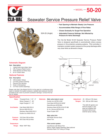CLA-VAL 50-20 Pressure Relief Valve Datasheet | Manualzz