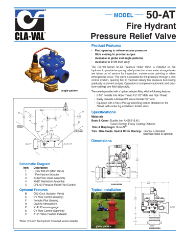 Cla-Val 50-AT Fire Hydrant Pressure Relief Valve Data Sheet | Manualzz