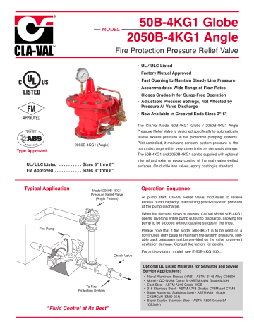 Cla-Val 50B-4KG1 Pressure Relief Valve Data Sheet | Manualzz