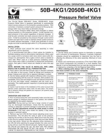 Cla-Val 50B-4KG1 Pressure Relief Valve Quick Manual | Manualzz