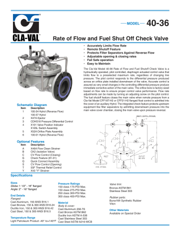 Cla-Val 40-36 Rate of Flow Control & Shut-Off Valve Data Sheet | Manualzz