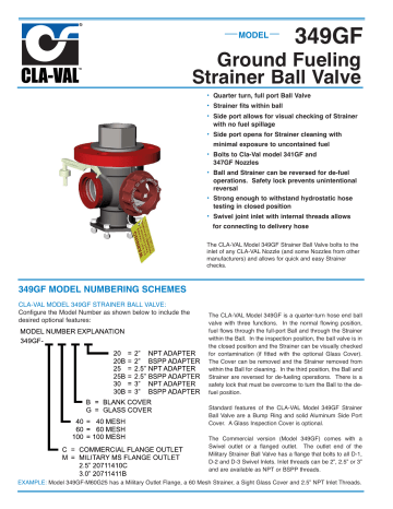 Cla-Val 349GF Ground Fueling Strainer Ball Data Sheet | Manualzz