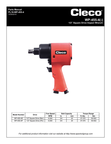 Cleco WP-455-4R Pistol Grip Impact Wrench Owner's Manual | Manualzz