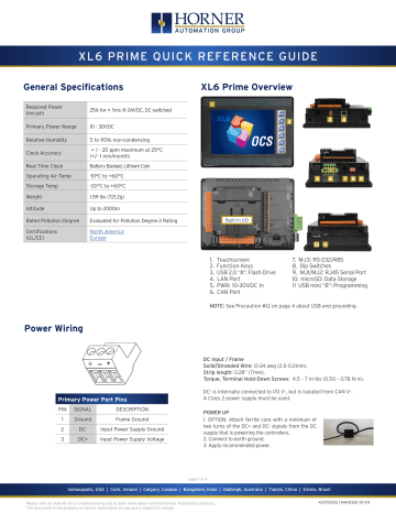 Horner APG XL6 Prime Quick Reference Guide | Manualzz