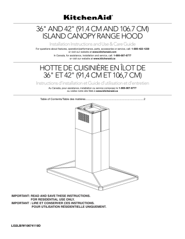 KitchenAid KVIB602DSS Island-Mount, 3-Speed Canopy Hood Installation ...