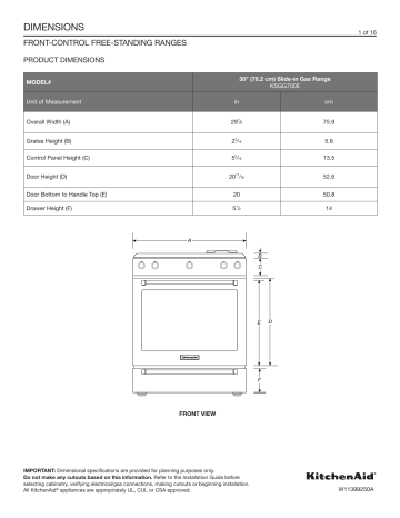 KitchenAid KSGG700EBS Range Dimension Guide | Manualzz