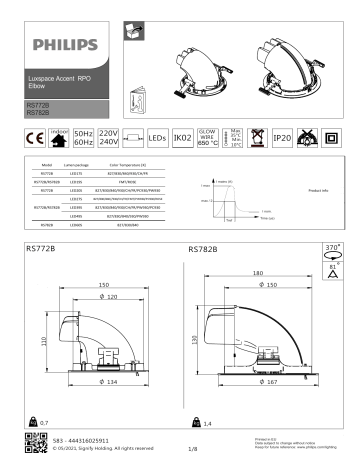 Philips RS772B 20S/830 PSU-E NB WH, RS772B 39S/PW930 PSU-E WB WH ...