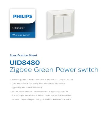 Philips UID8480/10 ZGP Switch Dim 4B Specification Sheet | Manualzz