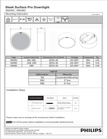 Philips SM296C LED15S-3000 PSU WH Instructions | Manualzz