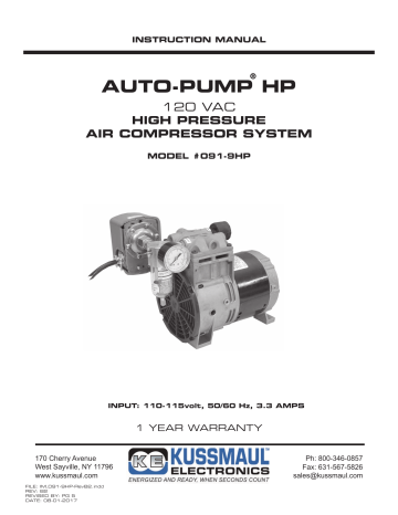 Kussmaul 091-9HP Auto Eject Owner Manual | Manualzz