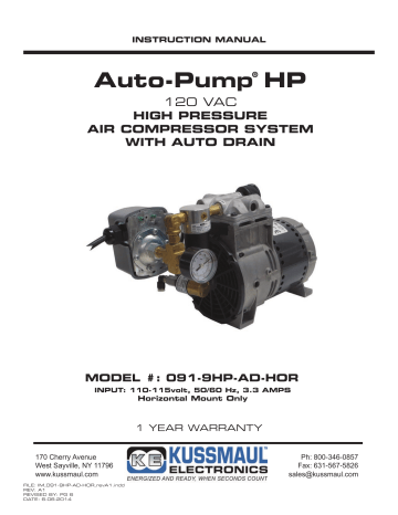 Kussmaul 091-9HP-AD-HOR Auto Eject Owner Manual | Manualzz