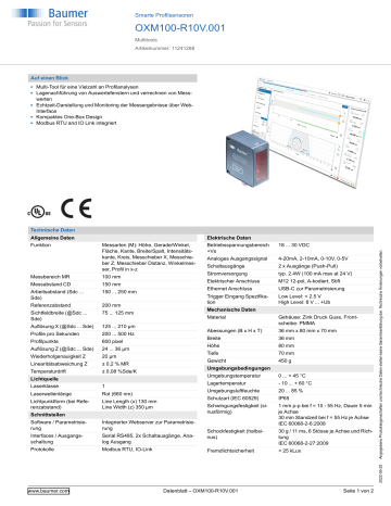 Baumer OXM100-R10V.001 Smart Profile sensor Datenblatt | Manualzz
