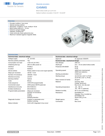 Baumer GXMMS Absolute encoder Data sheet | Manualzz