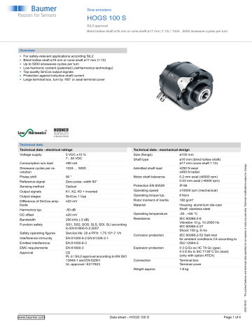 Baumer HOGS 100 S Sine encoder Data sheet | Manualzz