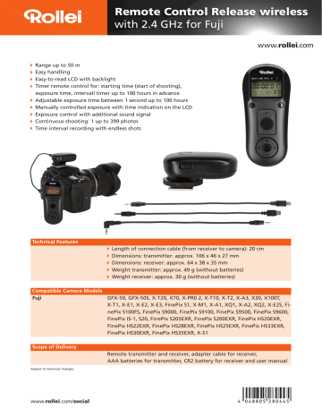 Rollei Remote control release wireless Product sheet | Manualzz