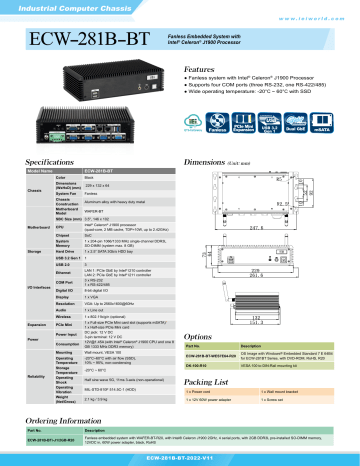 IEI Integration ECW-281B Fanless Embedded System Datasheet | Manualzz