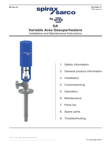 Spirax Sarco DA Variable Area Desuperheaters Installation and ...