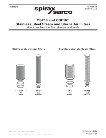 Spirax Sarco CSF16 and CSF16T Stainless Steel Steam and Sterile Air ...
