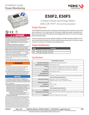 Veris E50F5 Advanced Power Meter Installation Guide | Manualzz