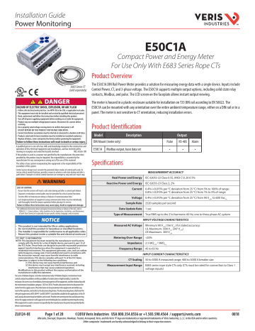 Veris E50C1A Advanced Power Meter Installation Guide | Manualzz