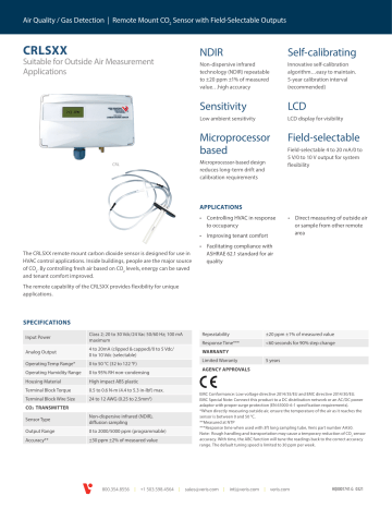 Veris CRLSXX Remote CO2 Sensor Datasheet | Manualzz