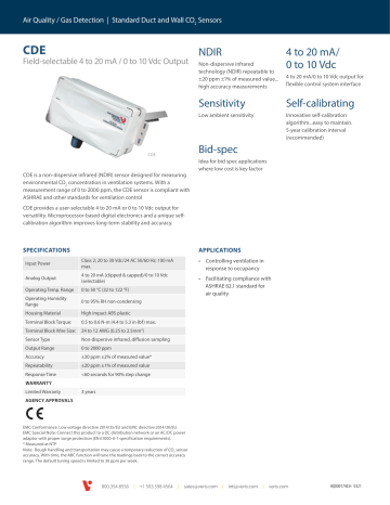 Veris CDE Duct CO2 Sensor Datasheet | Manualzz