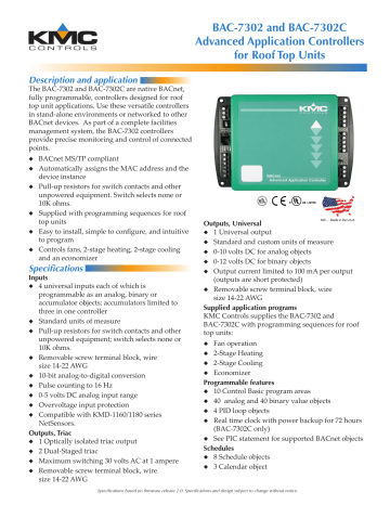 KMC Controls BAC-7302/7302C Advanced Data Sheet | Manualzz