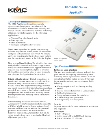 KMC Controls BAC-4000 series AppStat Data Sheet | Manualzz