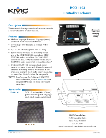 KMC Controls HCO-1102 Enclosure Data Sheet | Manualzz