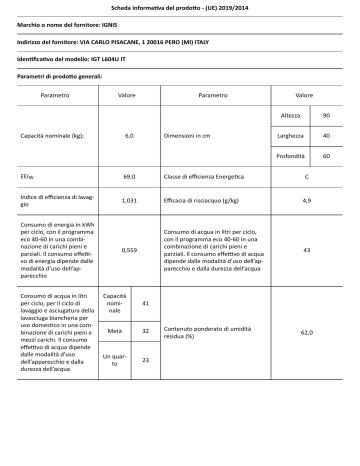 IGNIS IGT L604U IT Washing machine Product Information Sheet | Manualzz
