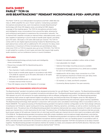 Biamp Parlé TCM-1A Pendant Microphone Data Sheet | Manualzz