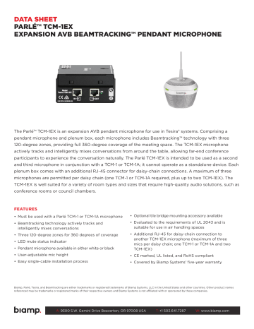 Biamp Parlé TCM-1EX Pendant Microphone Data Sheet | Manualzz