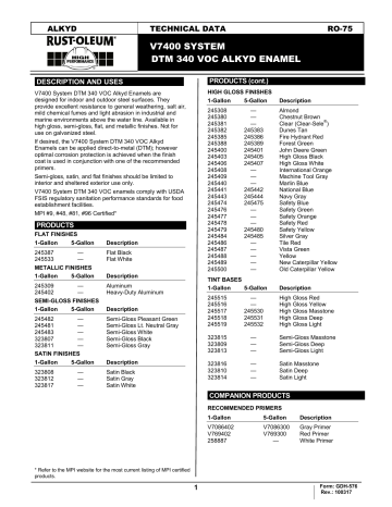 Rust-Oleum 245477 V7400 System 1 gal Hydrant Enamel Paint Specification ...
