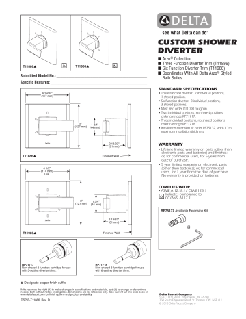 Delta Faucet T11986 Arzo® 6-Function Diverter Specification | Manualzz
