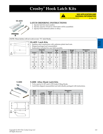 Crosby Group 1090081 3 Tons Hook Latch Kit Specification | Manualzz